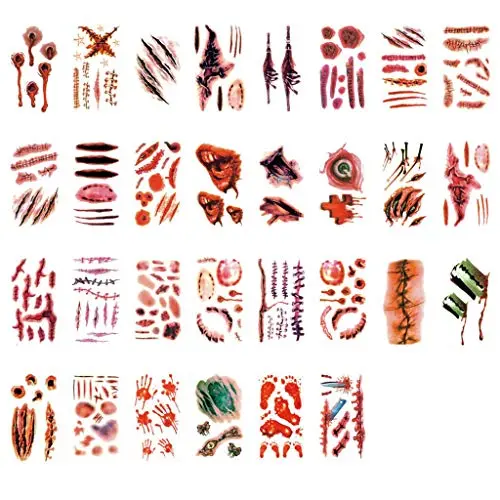 Halloween 30 Sheet Temporary Face Tattoo Sticker 3D Zombie Scar Fake ...