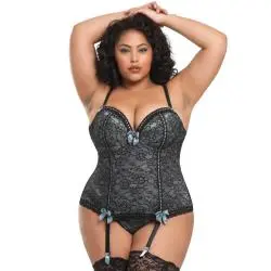 Worldgirl Plus Size Boudoir Belle Cherry Push-Up Basque Set